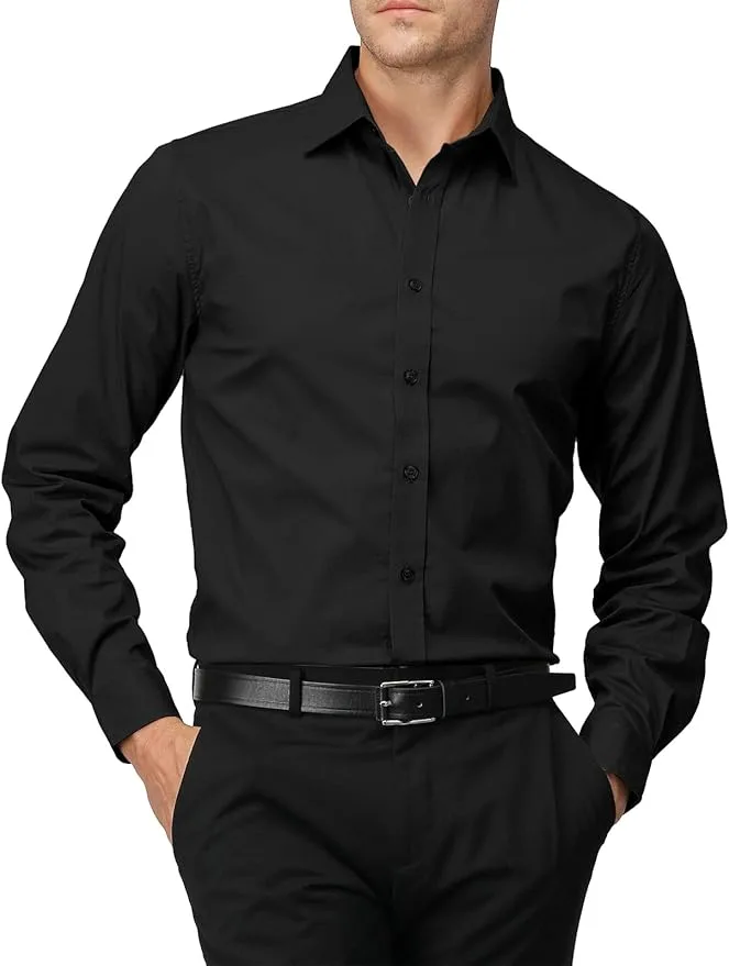 H2H Mens Slim Fit Dress Shirts Stretch Long Sleeve Basic Formal Shirts ...